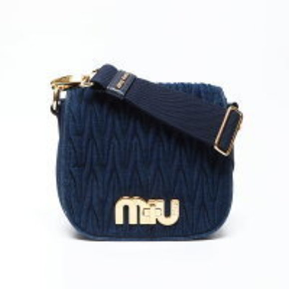 Miu Miu | Bags | Miu Miu Logo Icon Denim Matelasse Shoulder Bag Navy ...